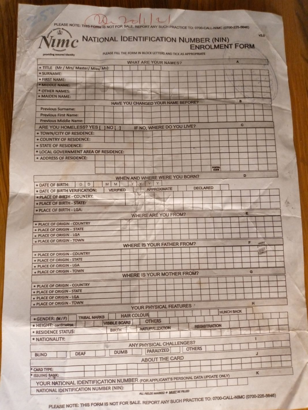 NIMC staff allegedly selling NIN enrollment form for N500 to applicants