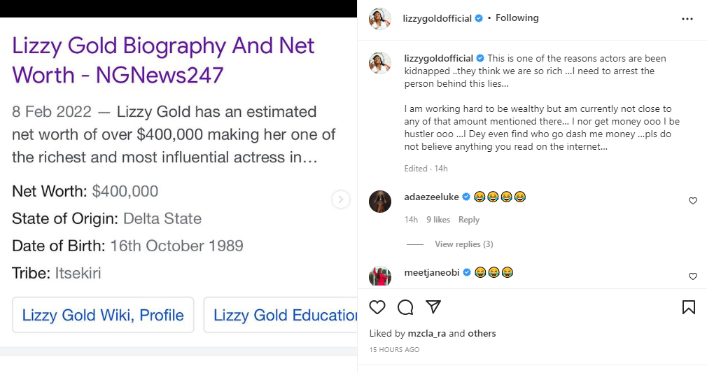 Nollywood Actress Lizzy Gold reveals why kidnappers are after actors